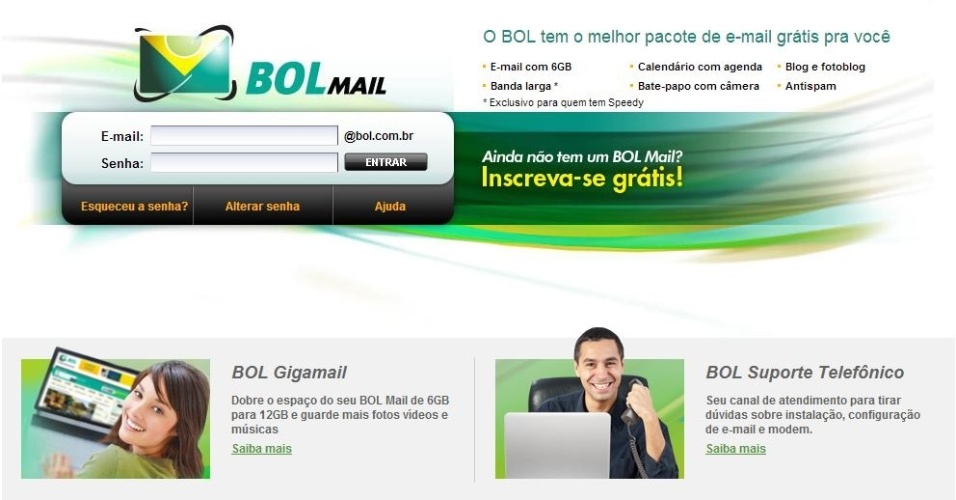 BOL oferece serviço 100% brasileiro de e-mail totalmente grátis, seguro ...